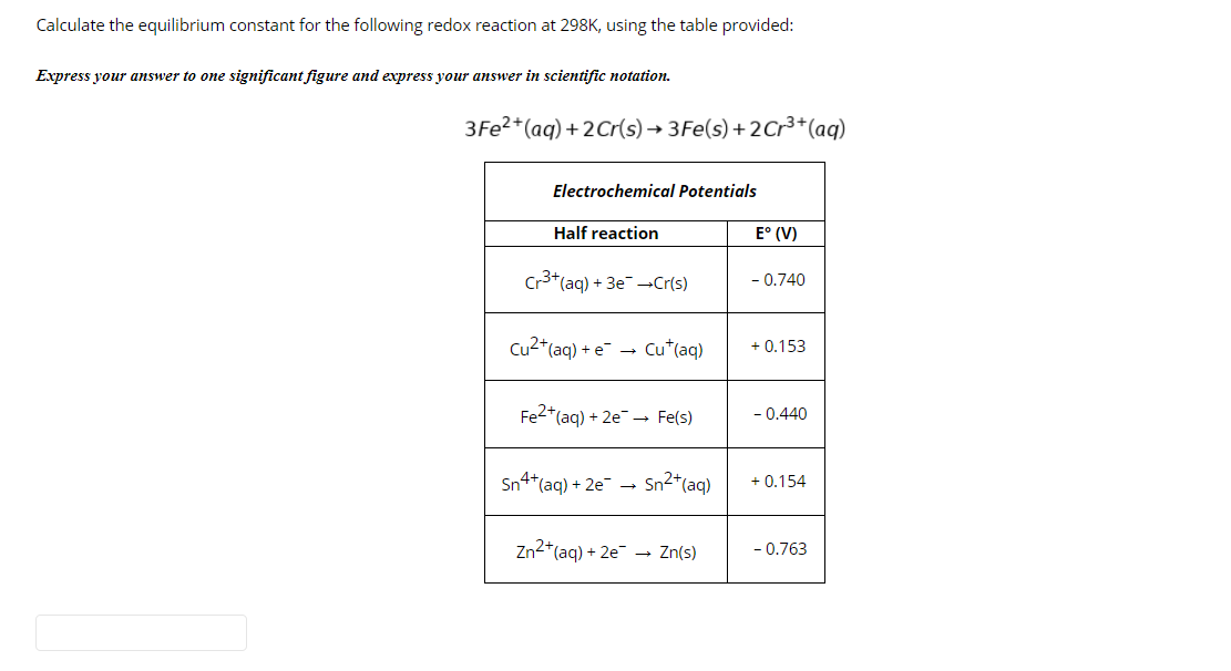 Solved Calculate the equilibrium constant for the following | Chegg.com