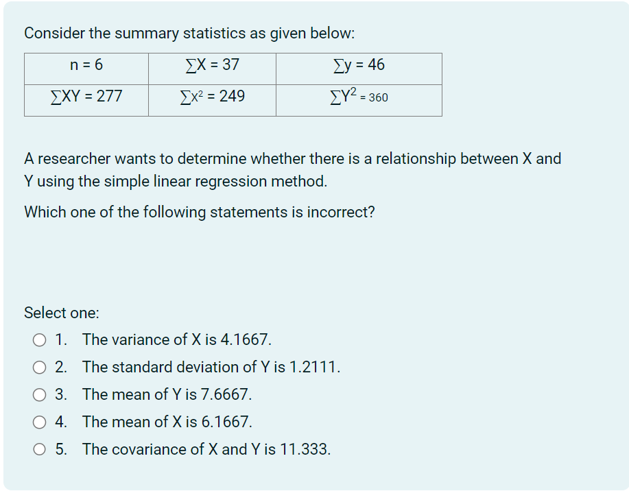 Consider the summary statistics as given below:A | Chegg.com