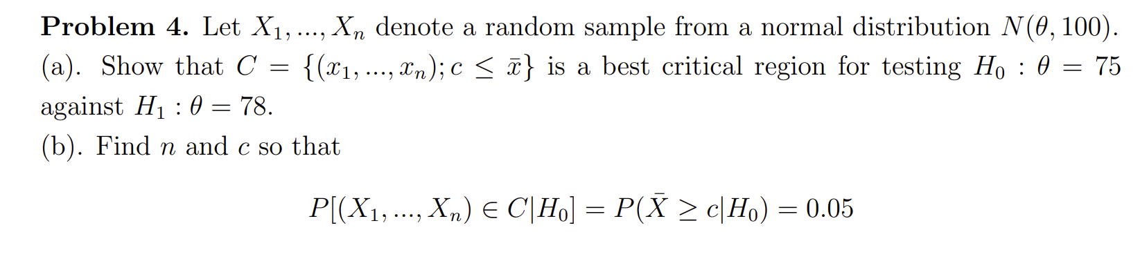 Solved Problem 4. Let X1,…,Xn denote a random sample from a | Chegg.com