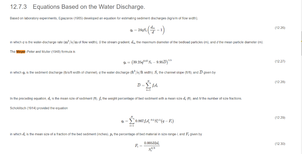 Solved Using Schoklitsch’s Method (Equation 12.38), estimate | Chegg.com