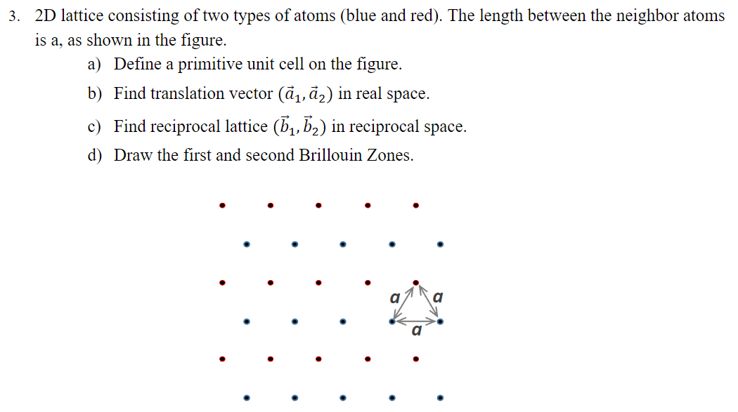 Solved 3. 2D lattice consisting of two types of atoms (blue | Chegg.com