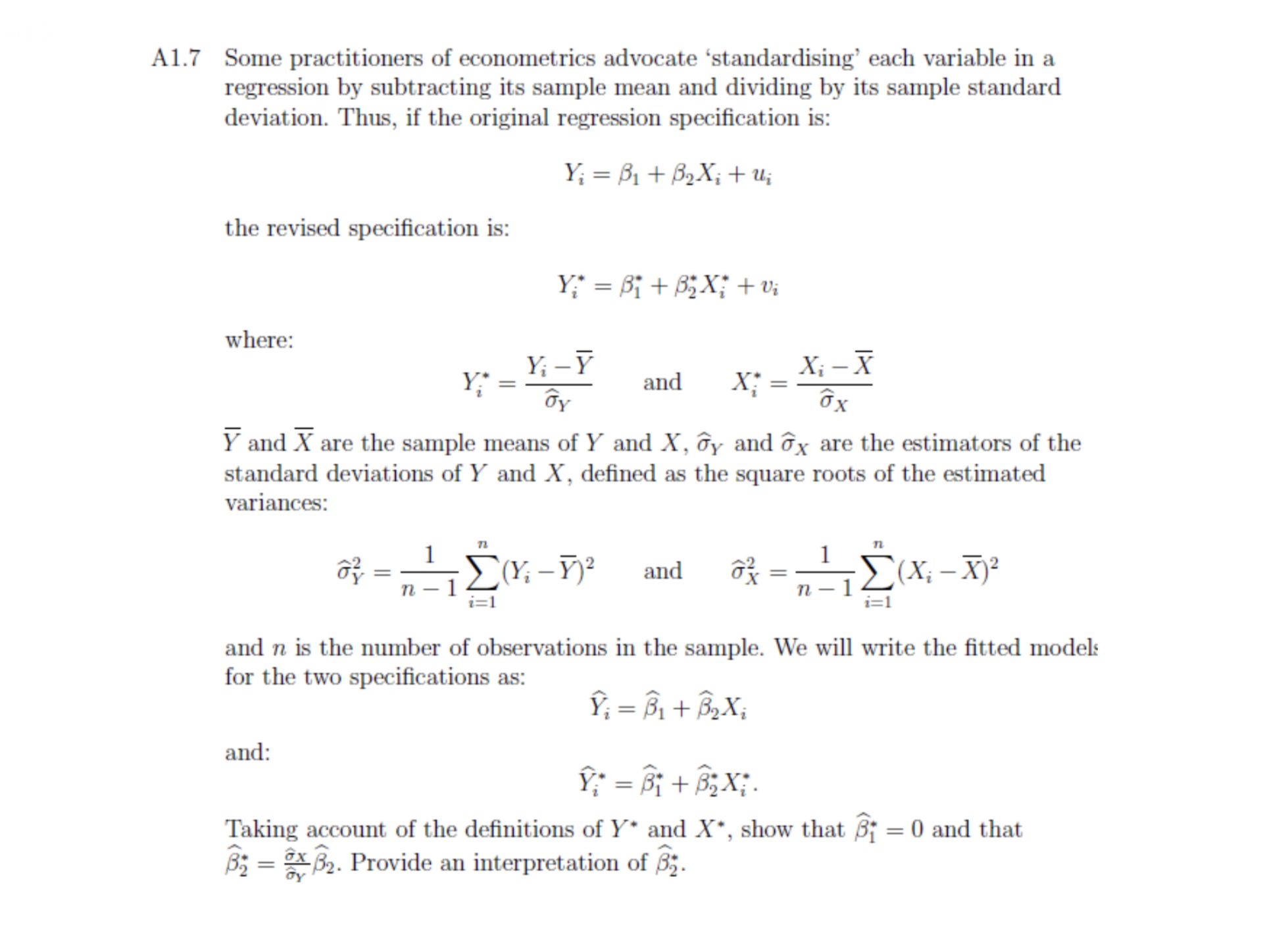Solved 1.7 Some practitioners of econometrics advocate | Chegg.com