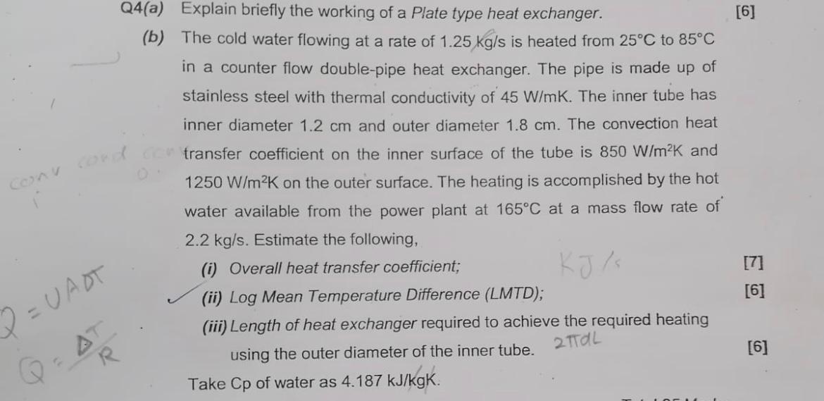 Solved Explain briefly the working of a Plate type heat | Chegg.com