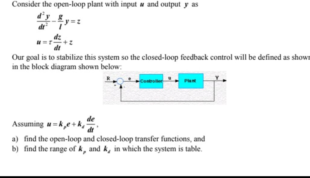Solved Consider the open-loop plant with input u and output | Chegg.com