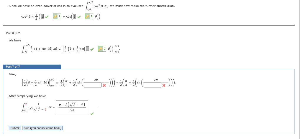 Solved Since we have an even power of cosx, to evaluate | Chegg.com