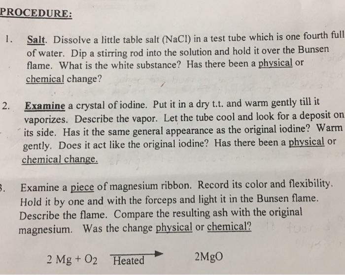 PROCEDURE: . Salt. Dissolve a little table salt | Chegg.com