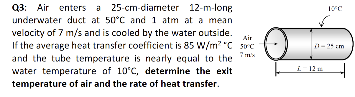 Solved Q3: Air enters a 25-cm-diameter 12-m-long underwater | Chegg.com