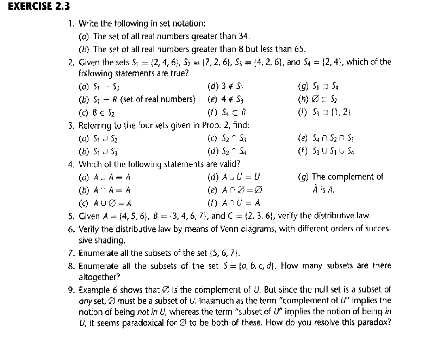 Solved Exercise 23write The Following In Set Notationa 