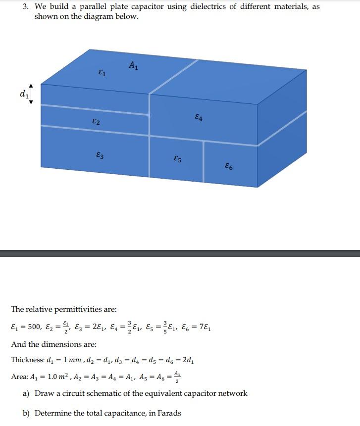 Solved 3. We build a parallel plate capacitor using | Chegg.com