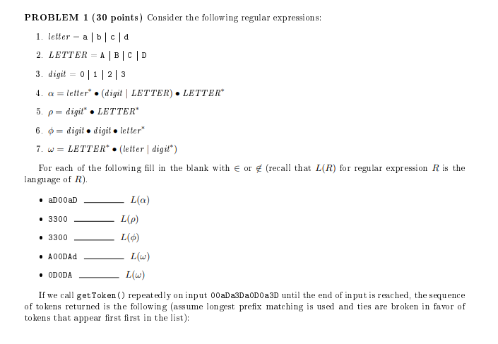 Solved = A PROBLEM 1 (30 points) Consider the following | Chegg.com