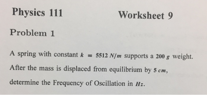 Solved Physics 111 Worksheet 9 Problem 1 A spring with | Chegg.com