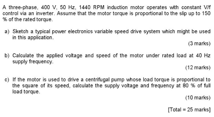 Solved A three-phase, 400 V, 50 Hz, 1440 RPM induction motor | Chegg.com