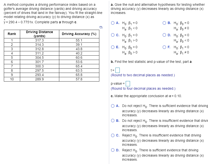 Solved A Method Computes A Driving Performance Index Based 4674