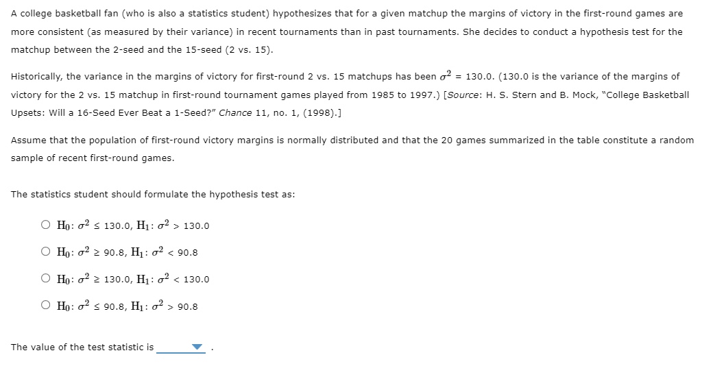 Solved The statistics student conducts the hypothesis test | Chegg.com