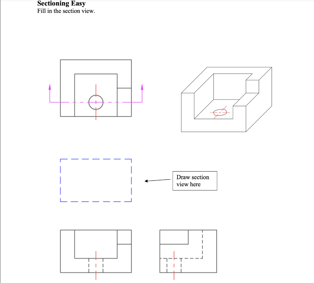 Solved Sectioning Easy Fill in the section view. 1 Draw | Chegg.com