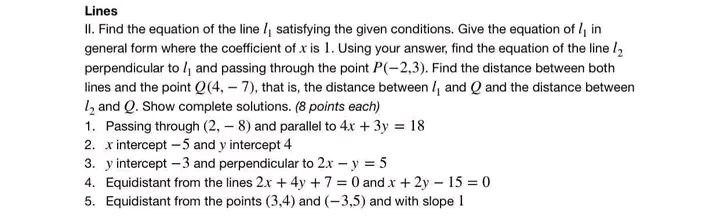 Solved Lines II. Find the equation of the line l1 satisfying | Chegg.com
