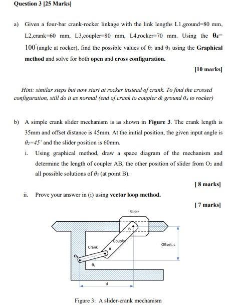 a) Given a four-bar crank-rocker linkage with the | Chegg.com