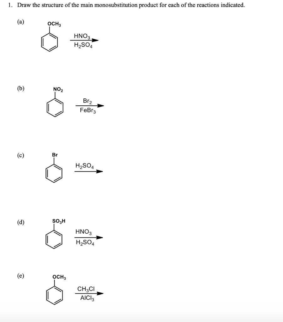 Solved 1. Draw the structure of the main monosubstitution | Chegg.com