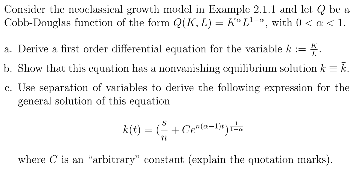Solved Consider the neoclassical growth model in Example | Chegg.com