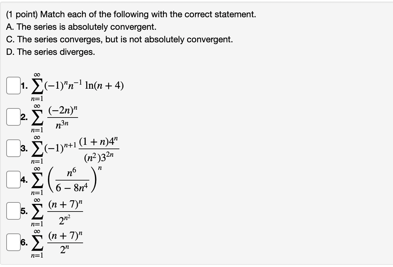 Solved (1 point) Match each of the following with the | Chegg.com