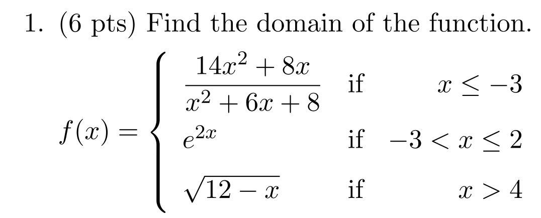 Solved (6 pts) Find the domain of the function. | Chegg.com