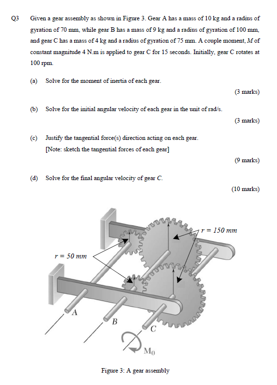 Solved Q3 Given a gear assembly as shown in Figure 3. Gear A | Chegg.com