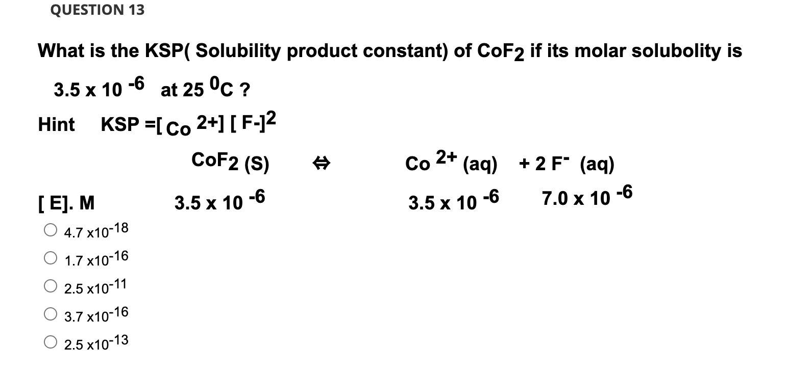 Solved QUESTION 13 What is the KSP(Solubility product | Chegg.com