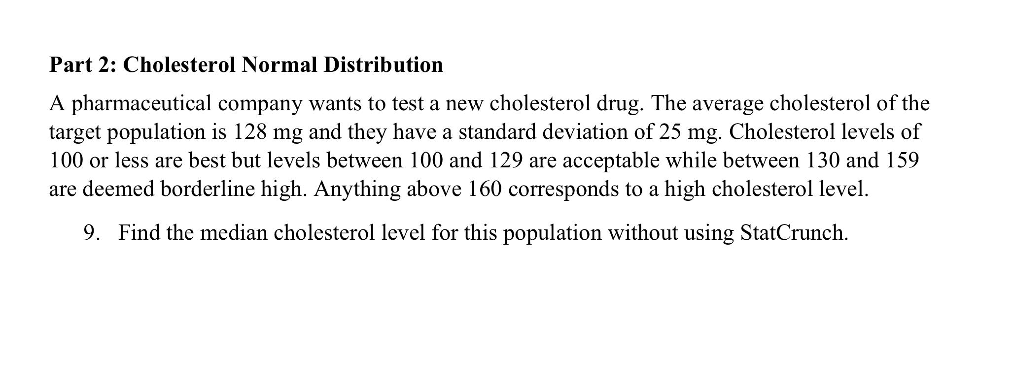 Solved Part 2: Cholesterol Normal Distribution A | Chegg.com