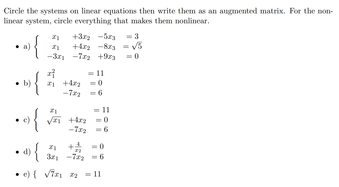 Solved Circle the systems on linear equations then write | Chegg.com