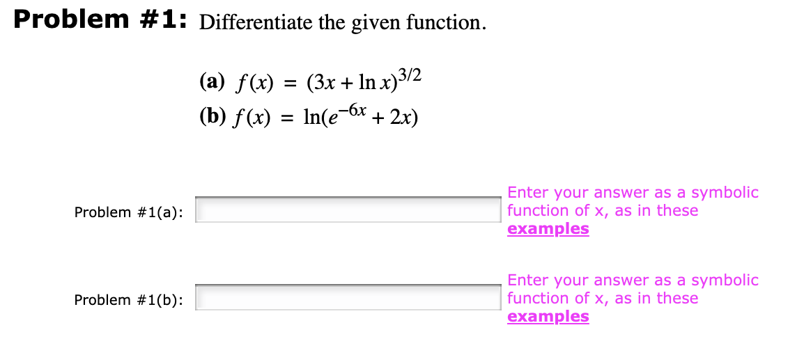 Solved Problem #1: Differentiate the given function. (a) | Chegg.com