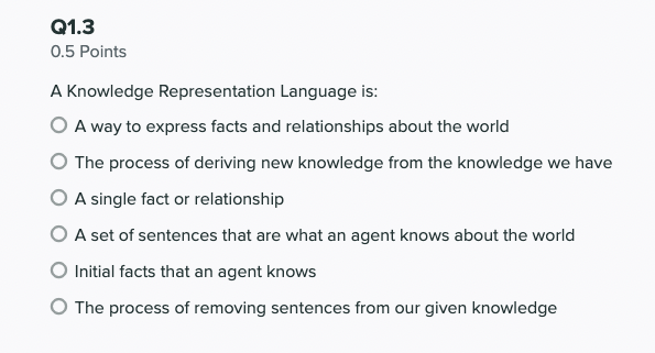 Solved 0.5 Points A Knowledge Representation Language is: A | Chegg.com