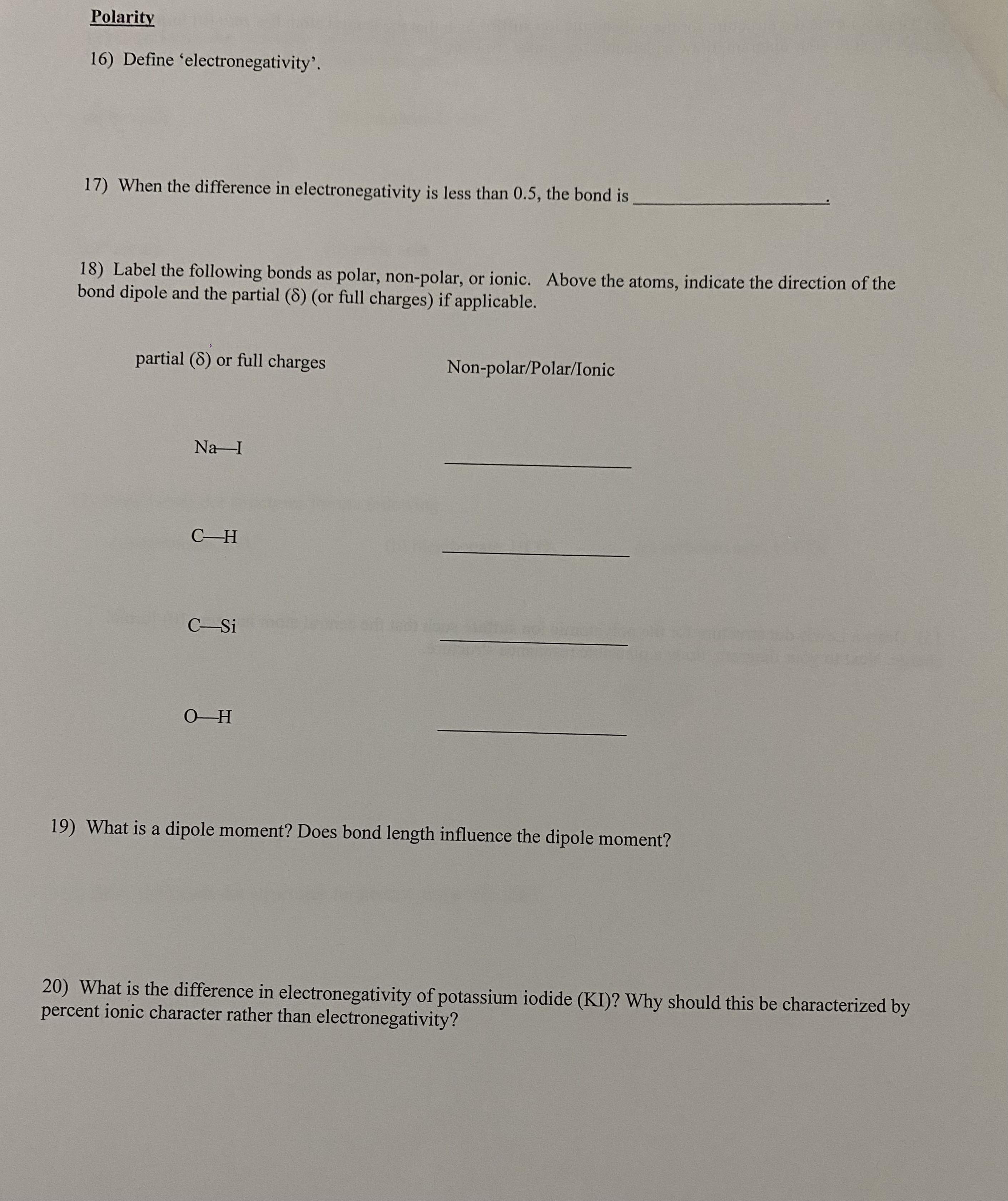 Solved 17) When the difference in electronegativity is less | Chegg.com