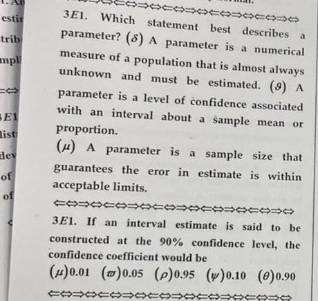 Solved 3E1. Which statement best describes a parameter? (δ) | Chegg.com