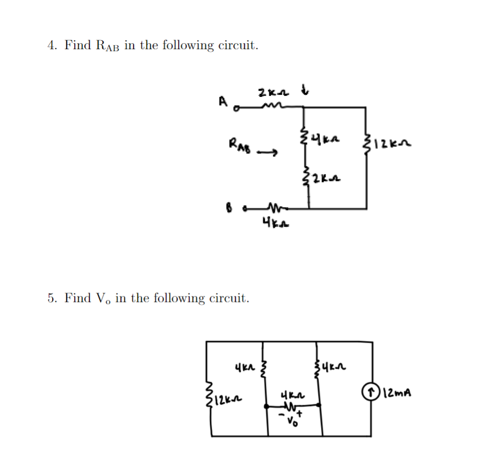 Solved Find RAB ﻿in the following circuit.Find Vo ﻿in the | Chegg.com