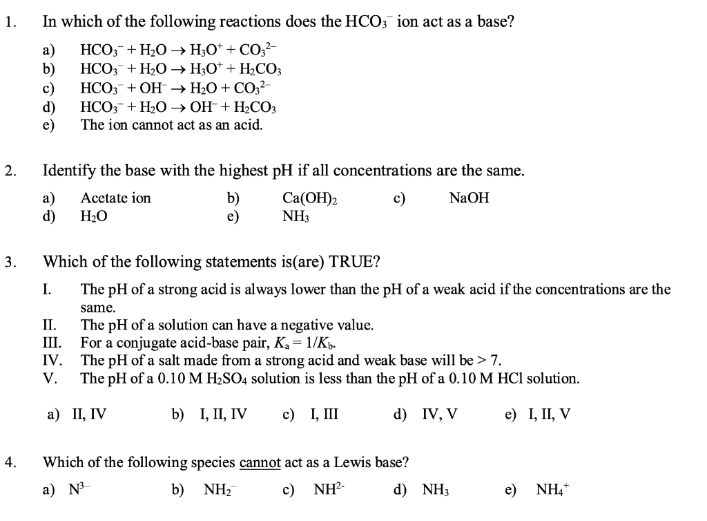 Solved 1. In which of the following reactions does the HCO3 | Chegg.com