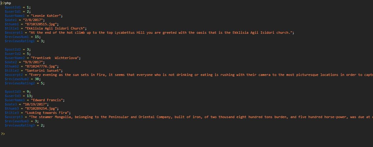 PHP 2. Implement function outputPostRow(). The | Chegg.com