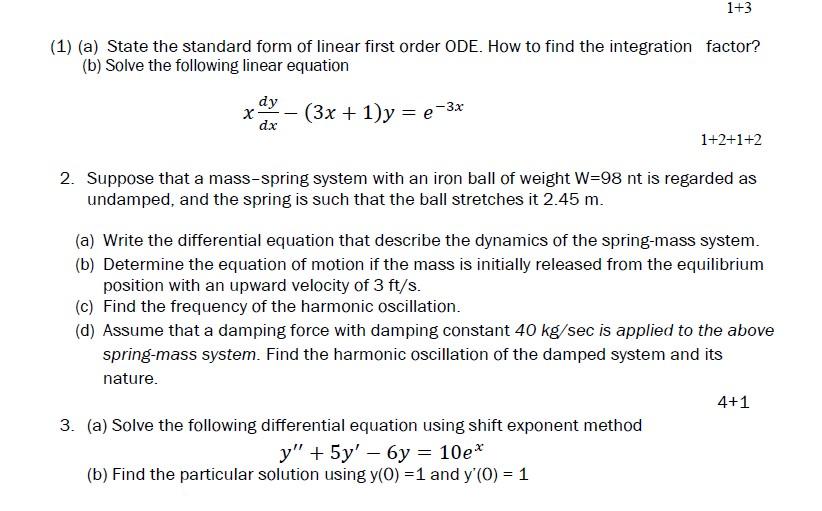 Solved 1+3 (1) (a) State the standard form of linear first | Chegg.com