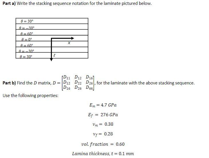 Solved Part a) Write the stacking sequence notation for the | Chegg.com