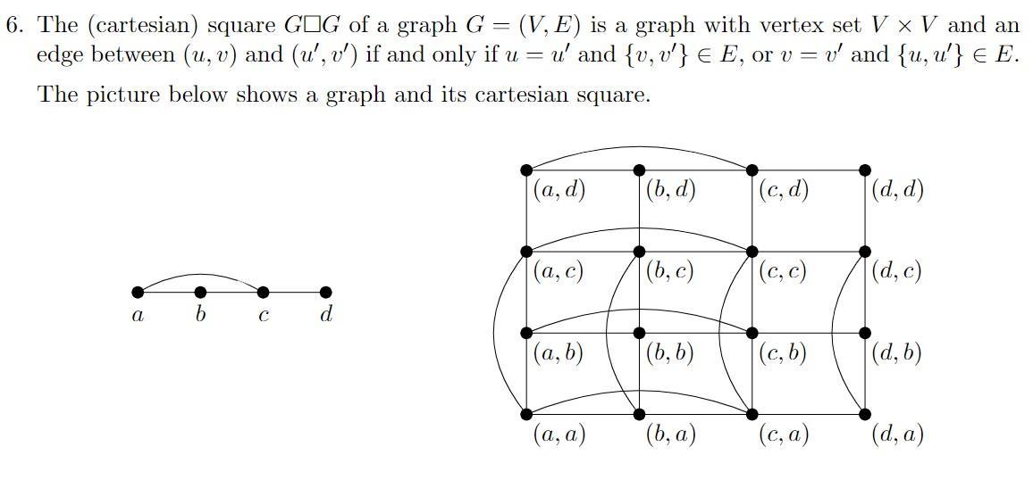 Solved 6. The (cartesian) square G G of a graph G=(V,E) is a | Chegg.com