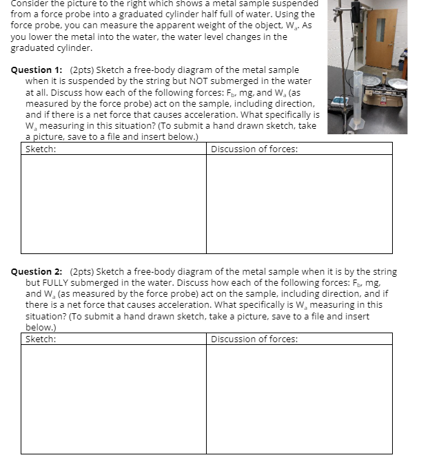 Solved from a force probe into a graduated cylinder half | Chegg.com
