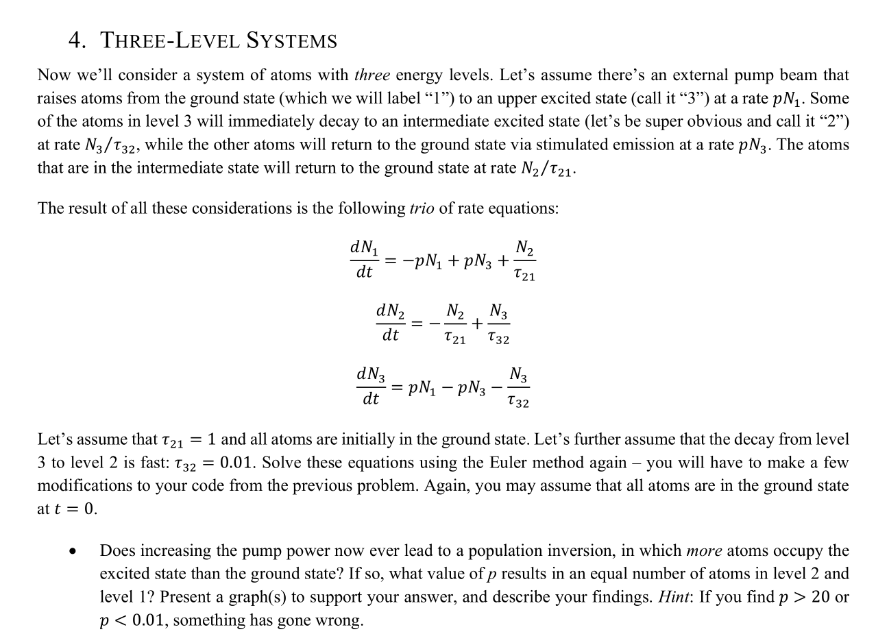 Solved 4. THREE-LEVEL SYSTEMS Now we'll consider a system of | Chegg.com