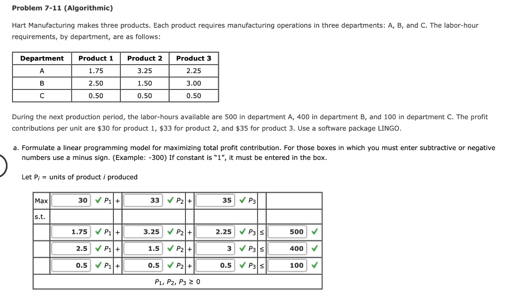 Solved Problem 7-11 (Algorithmic) Hart Manufacturing makes | Chegg.com