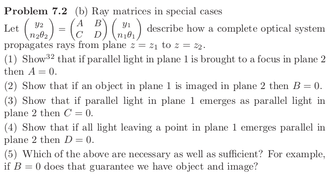 Solved Problem 7.2 (b Ray matrices in special cases) (1) | Chegg.com