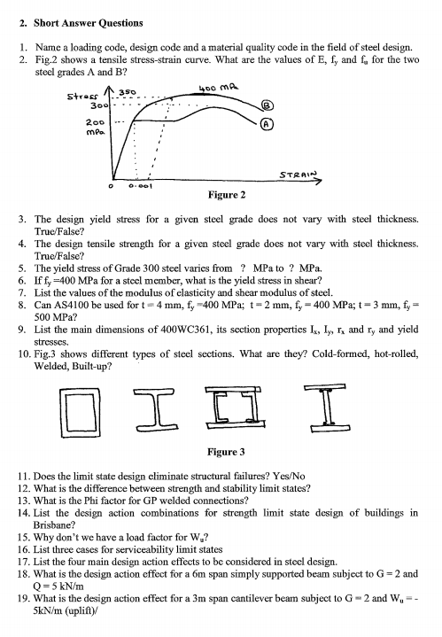 Solved 2. Short Answer Questions 1. 2. Name a loading code, | Chegg.com