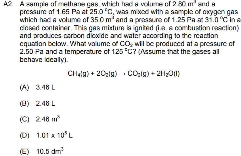 Solved A sample of methane gas, which had a volume of 2.80 | Chegg.com