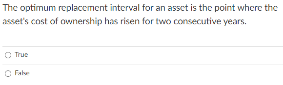 Solved The optimum replacement interval for an asset is the | Chegg.com