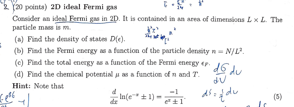 Solved 2 20 points) 2D ideal Fermi gas 24 Consider an ideal | Chegg.com