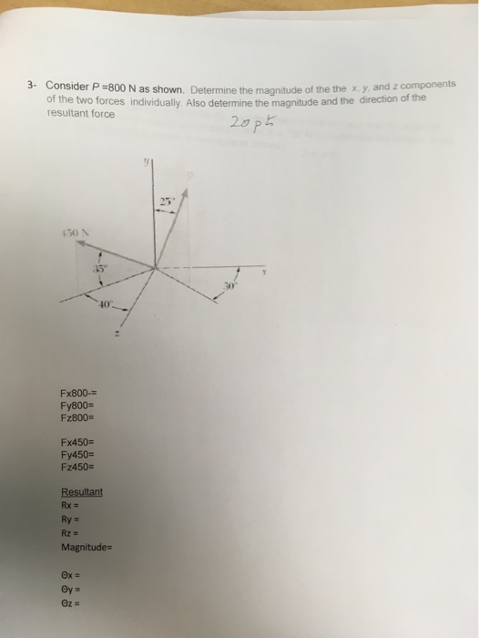 Solved 3- Consider P =800 N as shown. Determine the | Chegg.com