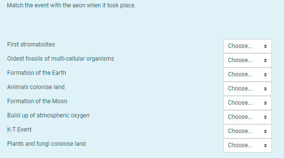 Solved Match the event with the aeon when it took place. | Chegg.com