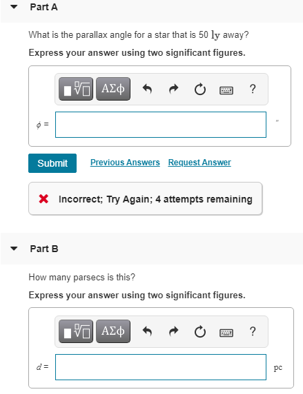 Solved Part A What is the parallax angle for a star that is | Chegg.com